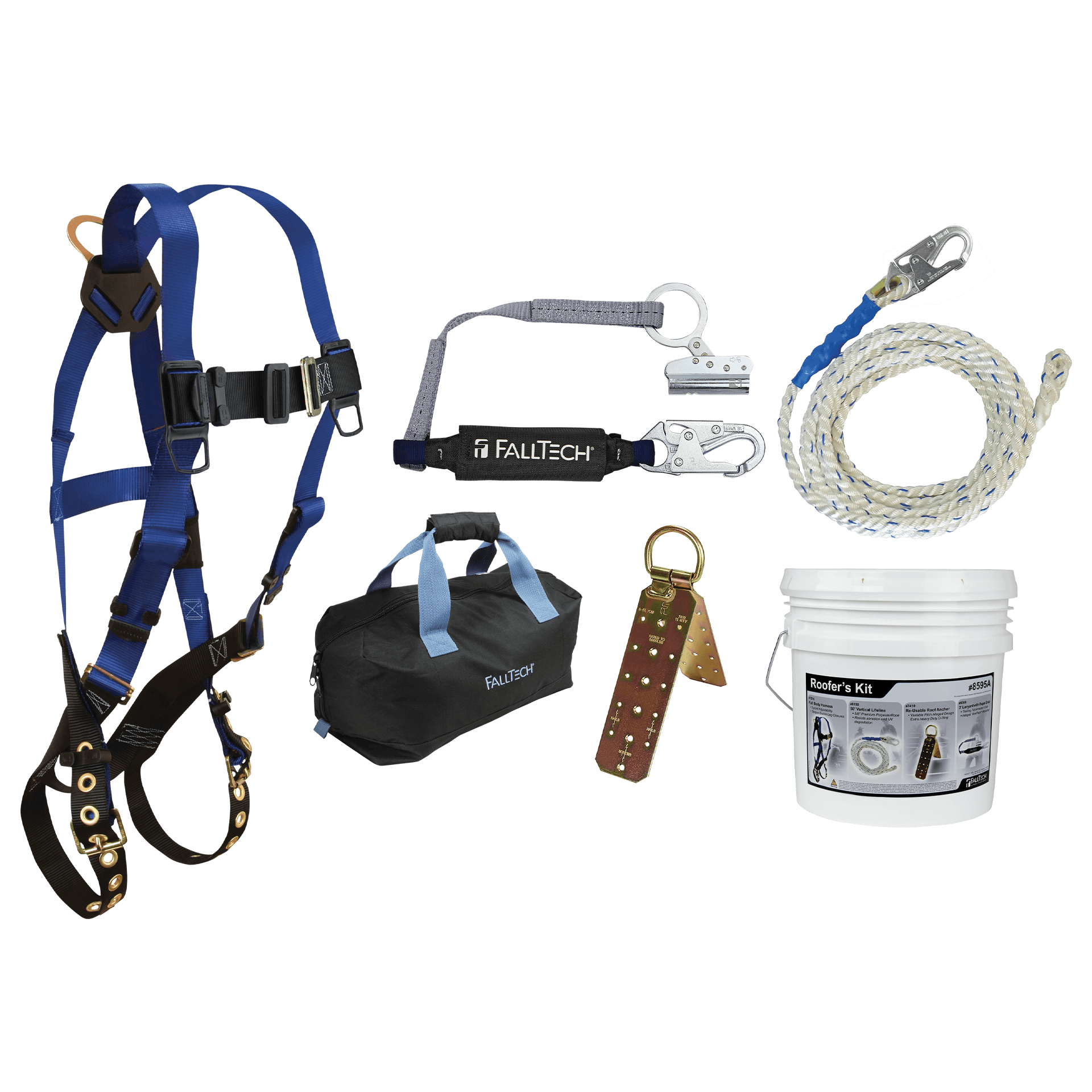 Roofer's Kit with Hinged Reusable Anchor, Trailing Rope Adjuster and L ...